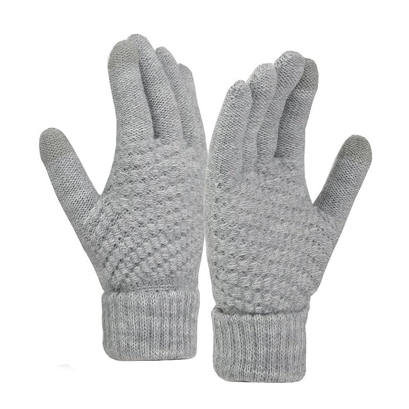 Eseres Grey Gloves Knitted Warm Gloves for Men Women Unisex Touch Screen Fleece Lined Stretchy Mittens Men-Grey