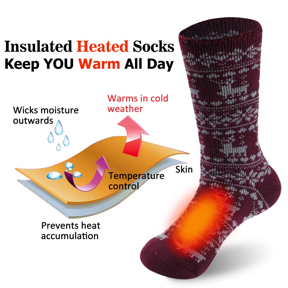 Sunew Heavy Thermal Socks, Arctic Cold Weather Outdoor Warm Thick Heated Trapping Skiers Hikers Boots Socks Womens, Winter Soft Indoor Fur Lining Vintage Sleeping Slipper Socks, 2 Pack Crimson Medium