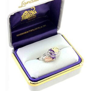 Marquise Amethyst Double Wrap Ring, Sterling Silver, 12k Green and Rose Black Hills Gold Size 5