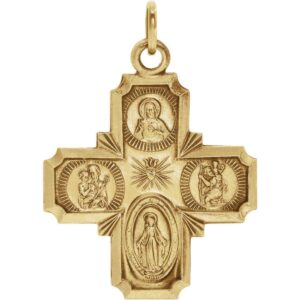 solid 14k yellow gold 12x12mm four-way cross crucifix charm pendant medal (12mm x 12mm)