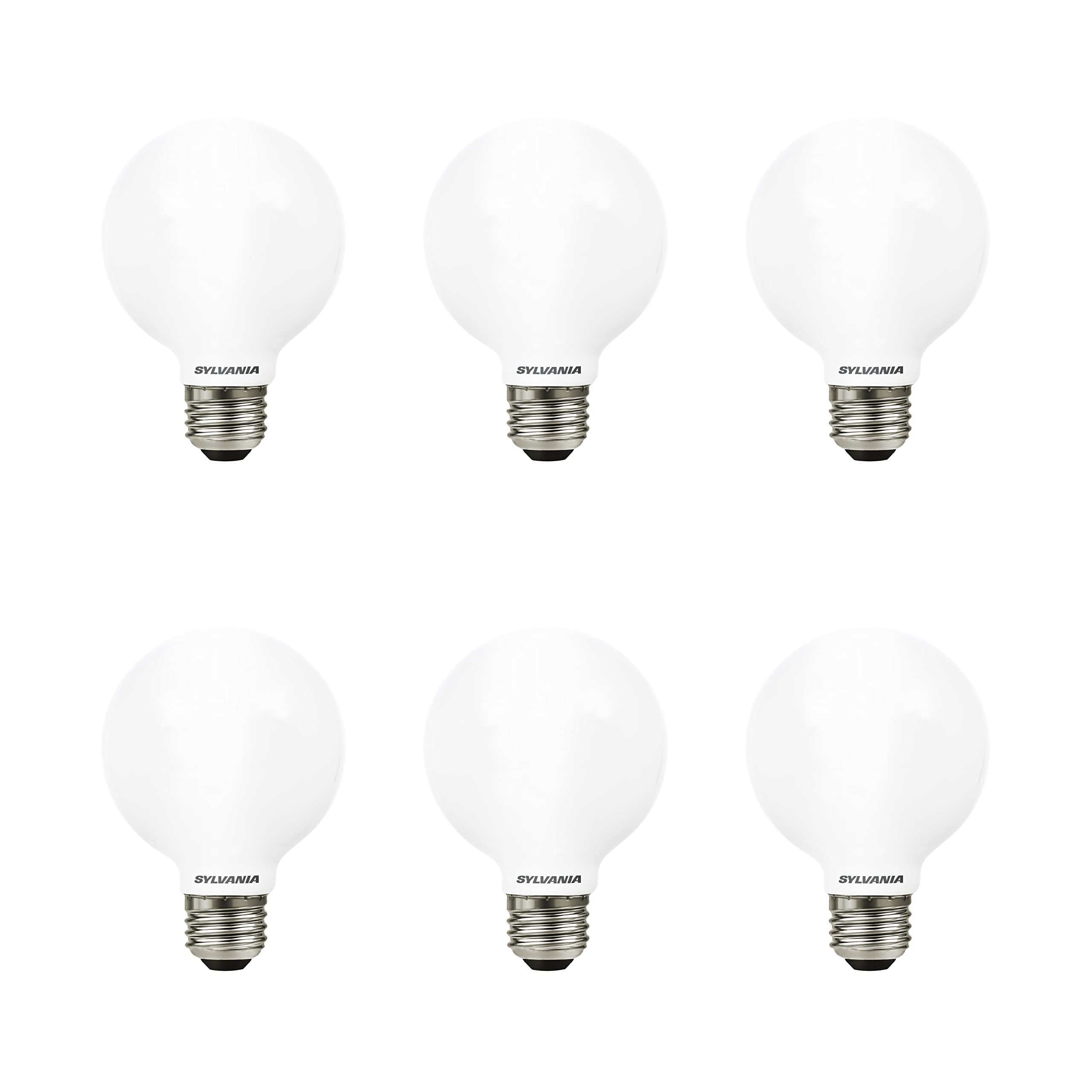 SYLVANIA LED TruWave Natural Series Globe G25 Light Bulb, 40W Equivalent, Efficient 4.5W, 350 Lumens, Dimmable, Frosted, 2700K, Soft White - 6 Pack (40887)