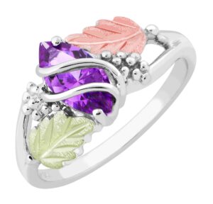 marquise amethyst double wrap ring, sterling silver, 12k green and rose black hills gold size 5