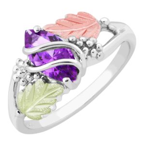 Marquise Amethyst Double Wrap Ring, Sterling Silver, 12k Green and Rose Black Hills Gold Size 5