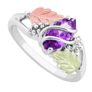 Marquise Amethyst Double Wrap Ring, Sterling Silver, 12k Green and Rose Black Hills Gold Size 5