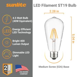 Sunlite LED ST19 Filament Style Edison Light Bulb, 4.5 Watts (40W Equivalent), 400 Lumens, Medium Base (E26), Dimmable, UL Listed, 2700K Soft White, 1 Pack