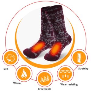 Sunew Heavy Thermal Socks, Arctic Cold Weather Outdoor Warm Thick Heated Trapping Skiers Hikers Boots Socks Womens, Winter Soft Indoor Fur Lining Vintage Sleeping Slipper Socks, 2 Pack Crimson Medium