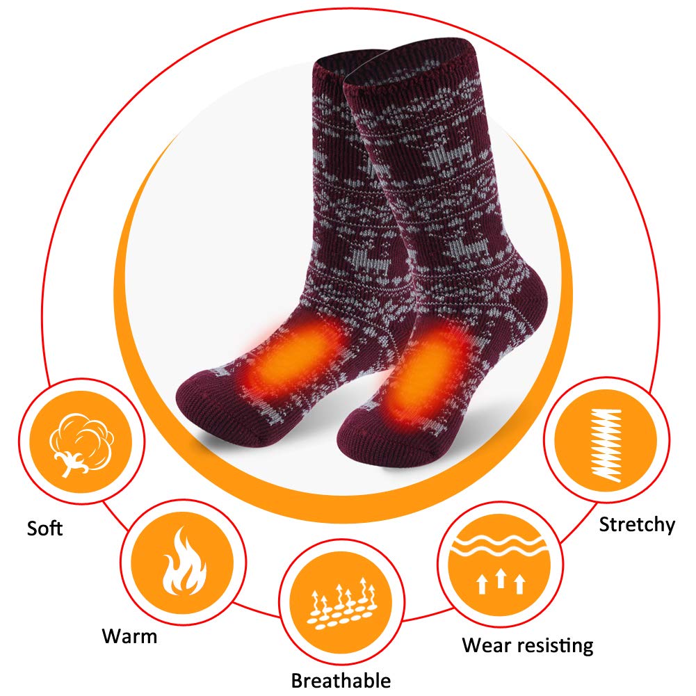 Sunew Heavy Thermal Socks, Arctic Cold Weather Outdoor Warm Thick Heated Trapping Skiers Hikers Boots Socks Womens, Winter Soft Indoor Fur Lining Vintage Sleeping Slipper Socks, 2 Pack Crimson Medium