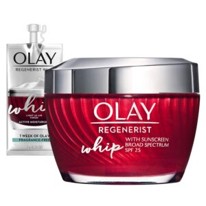 olay regenerist whip face moisturizer spf 25, 1.7 oz + whip face moisturizer travel/trial size bundle