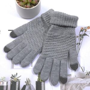 Eseres Grey Gloves Knitted Warm Gloves for Men Women Unisex Touch Screen Fleece Lined Stretchy Mittens Men-Grey