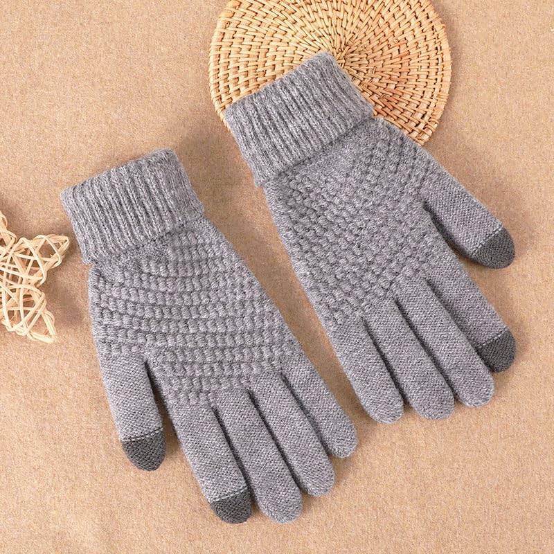 Eseres Grey Gloves Knitted Warm Gloves for Men Women Unisex Touch Screen Fleece Lined Stretchy Mittens Men-Grey