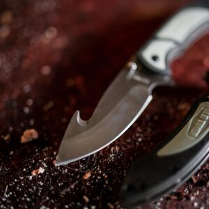 Old Timer Trail Boss 8in Gut Hook Folding Knife with High Carbon Stainless Steel, TPE Grip Handle, Finger Flip Assist, and Liner Lock for Hunting, Field Dressing, Skinning, Gutting, and Outdoors