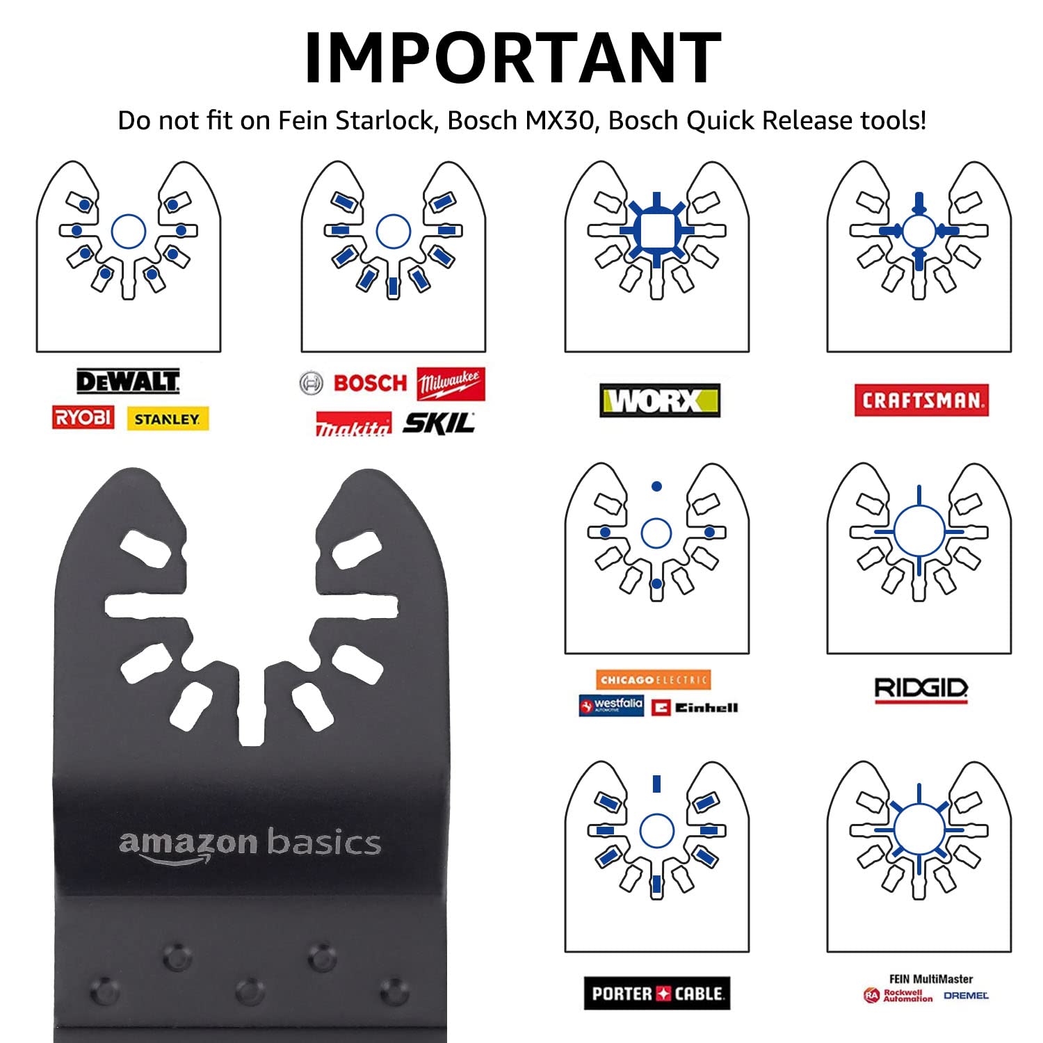 Amazon Basics Oscillating Wood Saw Blades, High Carbon Steel - 1-3/8 inch, 10-Piece