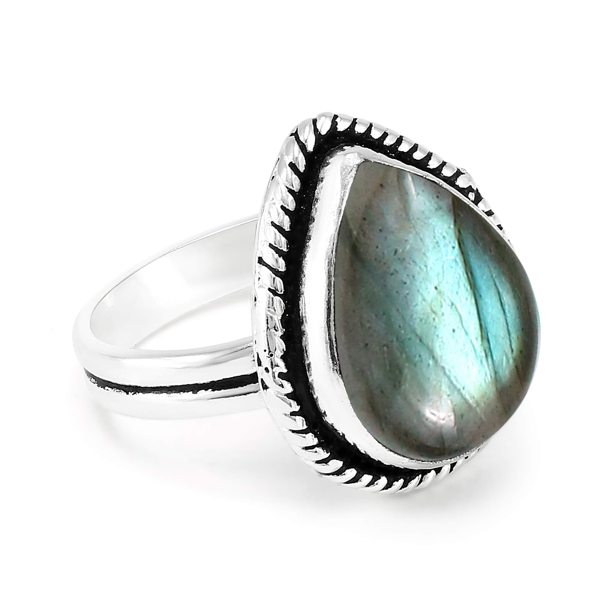 MIRRAMOR Natural Labradorite Ring Sz 10 925 Silver Overlay Solitaire Ring for Women