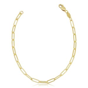 solid 14k yellow gold filled paperclip chain bracelet for women (2.5 mm, 7.5 inch)