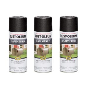 rust-oleum 7215830-3pk stops rust hammered spray paint, 12 oz, black, 3 pack