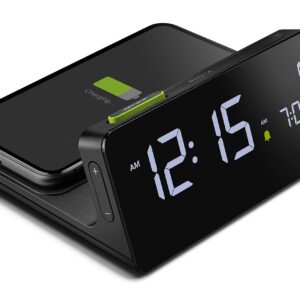 Braun Digital Alarm Clock with VA LCD Display, 10W Qi Wireless Fast-Charging Pad, Automatic Backlight Adjustment, Quick Set, Beep Alarm in Black, Model BC21B.