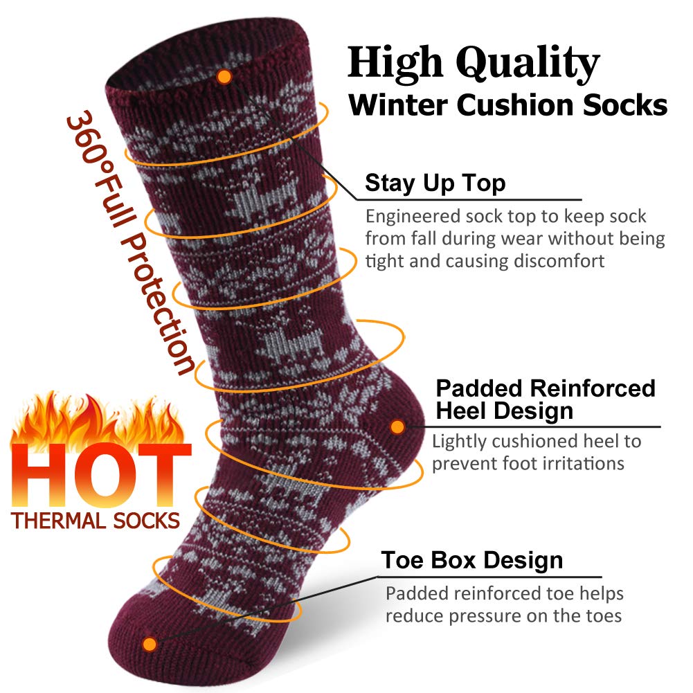 Sunew Heavy Thermal Socks, Arctic Cold Weather Outdoor Warm Thick Heated Trapping Skiers Hikers Boots Socks Womens, Winter Soft Indoor Fur Lining Vintage Sleeping Slipper Socks, 2 Pack Crimson Medium