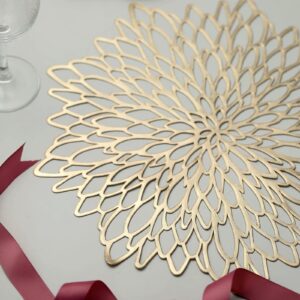 tableclothsfactory 6 pack | 15" gold floral vinyl placemats | non slip dining table placemats for wedding events birthday party