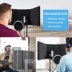 Bomaite Broadcast Studio Adjustable Angle Foldable Noise Reduction Sound Absorbing Microphone Wind Screen Shield