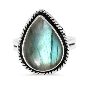 MIRRAMOR Natural Labradorite Ring Sz 10 925 Silver Overlay Solitaire Ring for Women