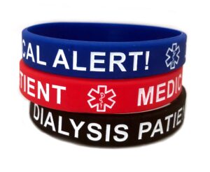 dialysis patient adult silicone medical alert bracelets lot of 3