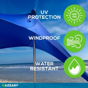 KAZZARY Beach Tent Sun Shelter, XL 7ft Tall 10x10, UPF50+ Lightweight Outdoor Beach Shade Canopy. Easy Setup Beach Canopy Tent Sun Shade, 4 Stability Poles, Ground Pegs and Flying Disc Sand Shovel