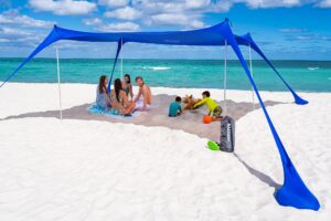 kazzary beach tent sun shelter, xl 7ft tall 10x10, upf50+ lightweight outdoor beach shade canopy. easy setup beach canopy tent sun shade, 4 stability poles, ground pegs and flying disc sand shovel