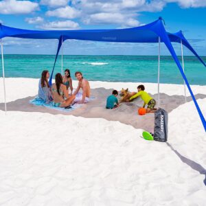 KAZZARY Beach Tent Sun Shelter, XL 7ft Tall 10x10, UPF50+ Lightweight Outdoor Beach Shade Canopy. Easy Setup Beach Canopy Tent Sun Shade, 4 Stability Poles, Ground Pegs and Flying Disc Sand Shovel