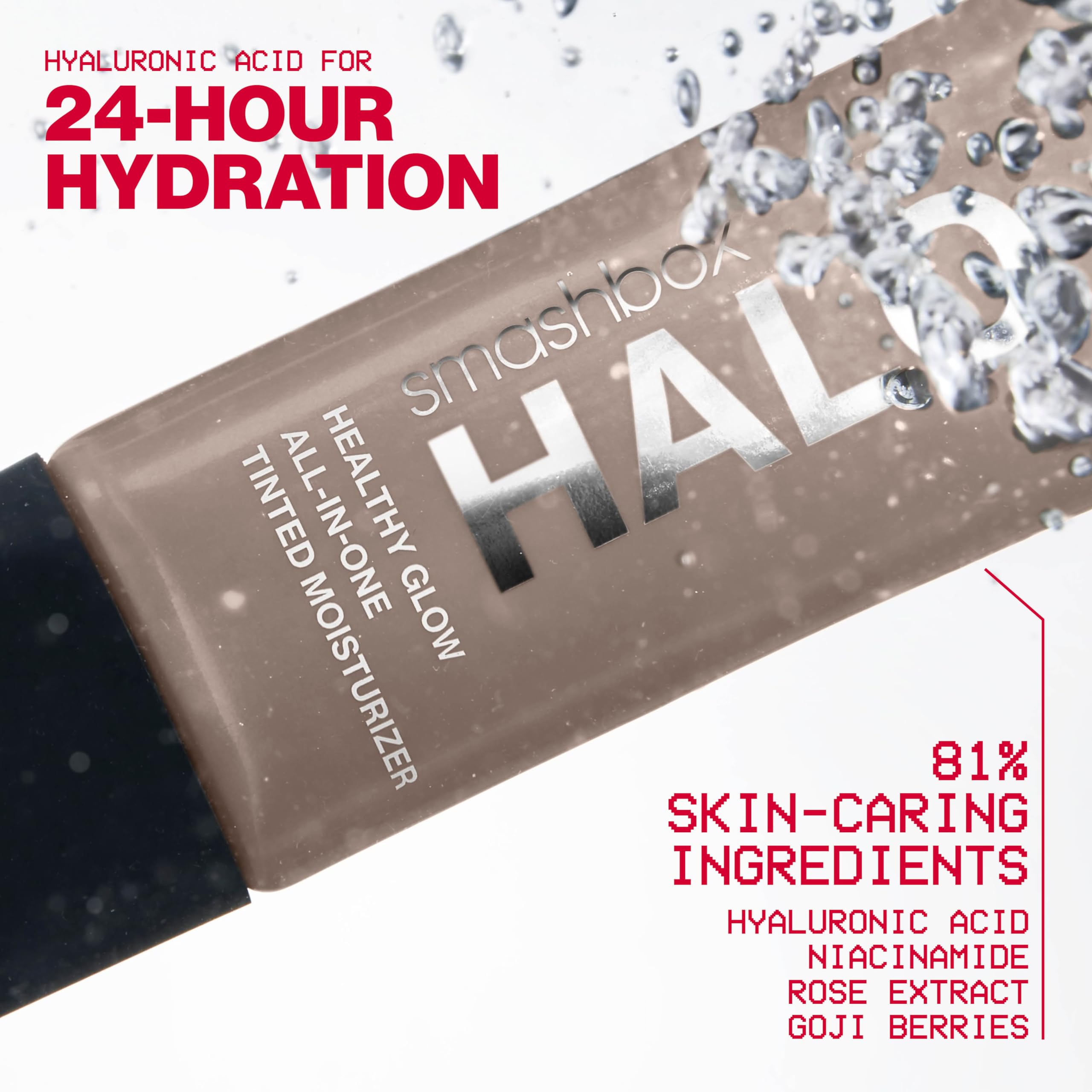 Smashbox Halo Healthy Glow All-In-One Tinted Moisturizer SPF 25 with Hyaluronic Acid, Light to Medium Coverage, Dewy Finish, Oil-free, Sweat and Humidity Resistant, 1.4 fl. oz., Medium