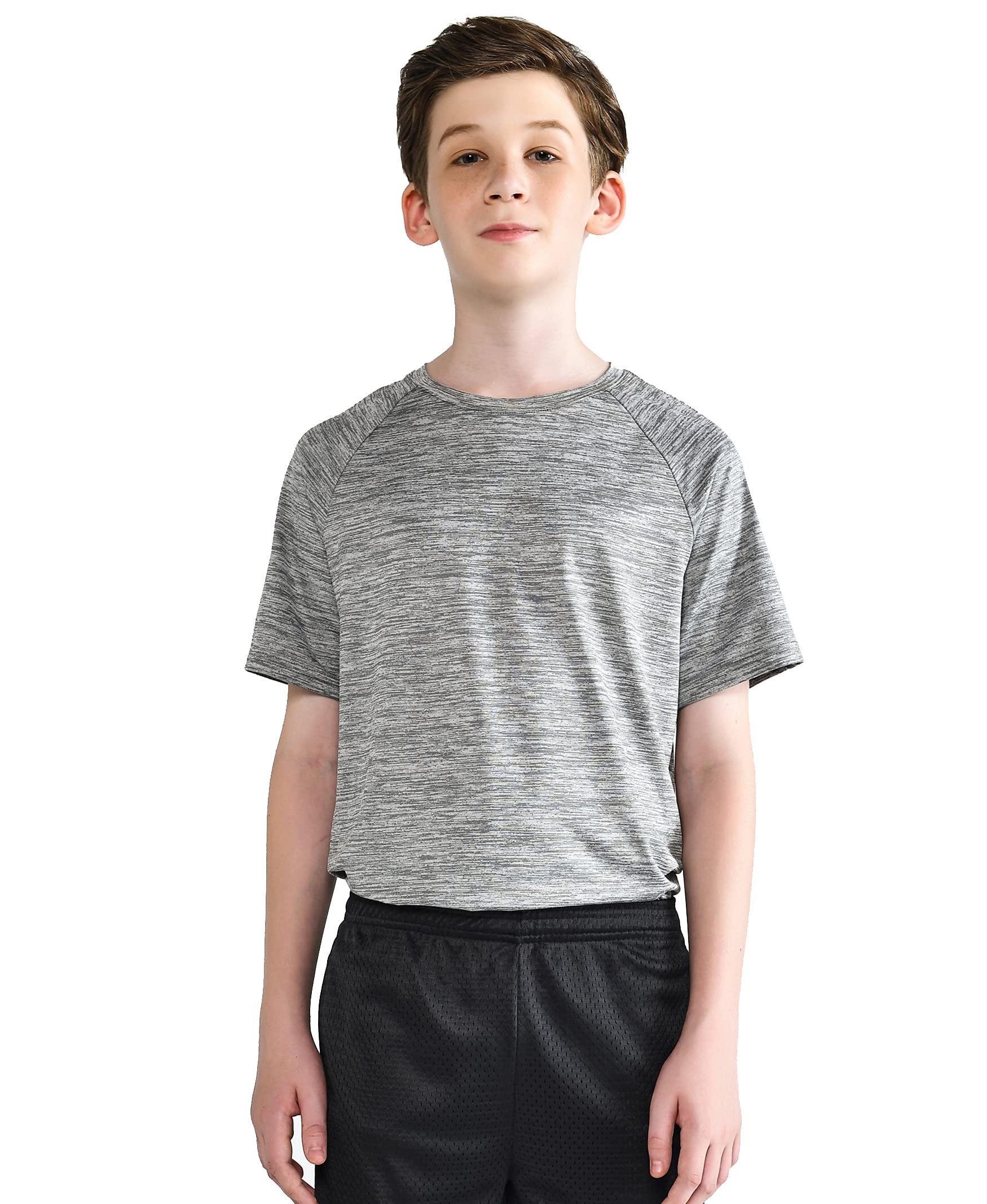 5 Pack Boys Athletic Shirts, Youth Activewear Dry Fit Tshirts for Kids, Short Sleeve Tees, Bulk Athletic Performance Clothing (Set 1, Large)