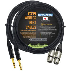 worlds best cables 2 units - 10 foot - canare l-4e6s, star quad balanced xlr to trs patch cable with eminence gold e312 female xlr & e502 trs stereo plugs - custom made