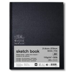 winsor & newton classic hard bound sketch book, 8.5" x 11", 80 sheets, 110gsm, natural white