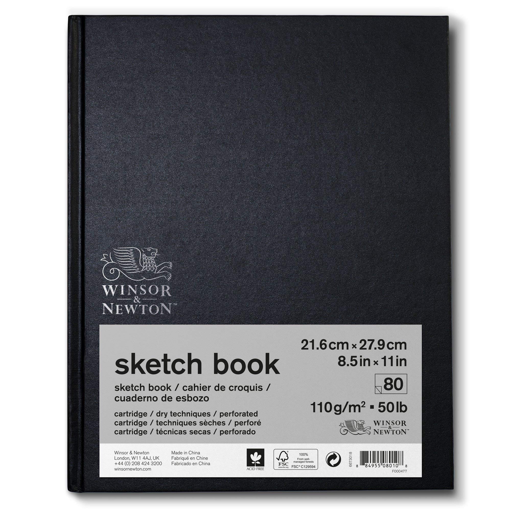 Winsor & Newton Classic Hard Bound Sketch Book, 8.5" x 11", 80 sheets, 110gsm, Natural White