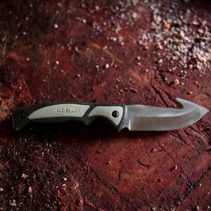 Old Timer Trail Boss 9in Fixed Blade Gut Hook Knife with High Carbon Stainless Steel Blade, TPE Grip Handle, and Custom Molded Sheath for Hunting, Field Dressing, Skinning, Gutting, and Outdoors