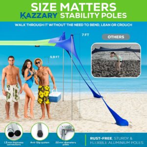 KAZZARY Beach Tent Sun Shelter, XL 7ft Tall 10x10, UPF50+ Lightweight Outdoor Beach Shade Canopy. Easy Setup Beach Canopy Tent Sun Shade, 4 Stability Poles, Ground Pegs and Flying Disc Sand Shovel