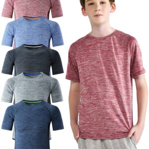 5 Pack Boys Athletic Shirts, Youth Activewear Dry Fit Tshirts for Kids, Short Sleeve Tees, Bulk Athletic Performance Clothing (Set 1, Large)