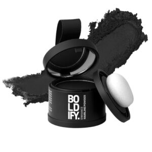 boldify hairline powder - instantly conceals hair loss and thinning, touch-up hair fibers and toppers for women & men, stain-proof 48-hour root cover up formula (black)