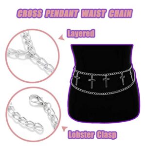 ELABEST Cross Waist Chain Belt Punk Oval Link Belly Body Chain Party Body Jewelry Accessories for Women and Girls