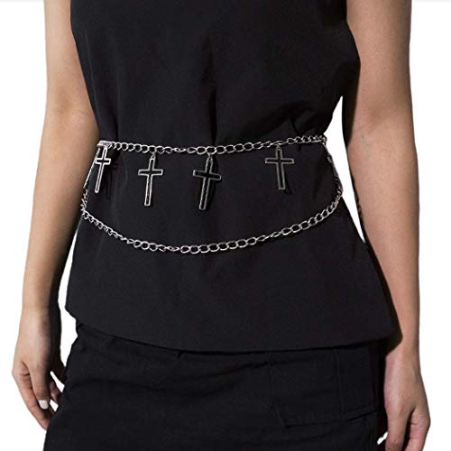 ELABEST Cross Waist Chain Belt Punk Oval Link Belly Body Chain Party Body Jewelry Accessories for Women and Girls