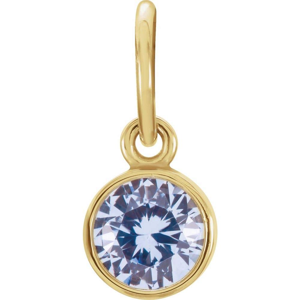 Solid 14k Yellow Gold Solitaire 4mm Round Simulated Aquamarine Birthstone Pendant Charm