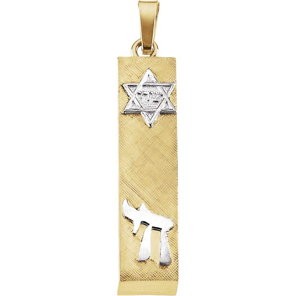 Solid 14k Yellow and White Gold Two Toned 28x6mm Mezuzah Charm Pendant (28mm x 6mm)