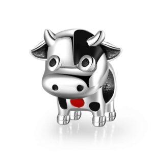 faefash cow charm bead 925 sterling silver animals charm fit women bracelet,for animal lovers (red.silver and black multi)