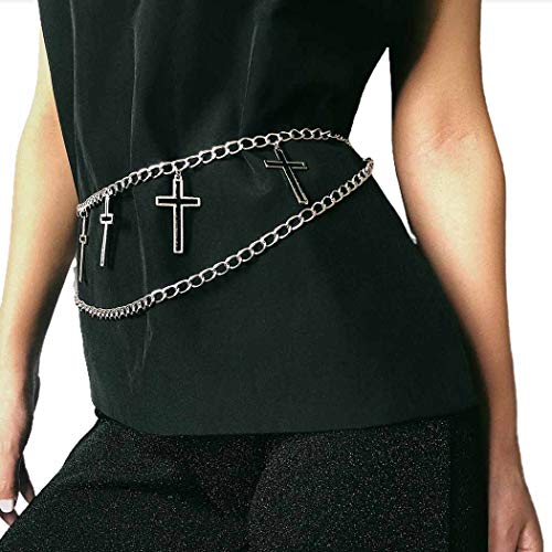 ELABEST Cross Waist Chain Belt Punk Oval Link Belly Body Chain Party Body Jewelry Accessories for Women and Girls