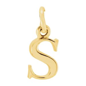 solid 14k yellow gold lowercase alphabet initial letter s charm pendant small (13mm x 3.9mm)