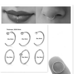 LuckyAmor 20G Nose Rings Stainless Steel Silver with CZ Studs Cartilage Body Piercing Jewelry (17PCS-MIX-Silver)