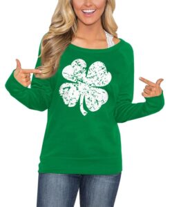 for g and pl st patrick's day lucky shamrock clover women sweatshirt ireland four leaf pullover casual t shirts l