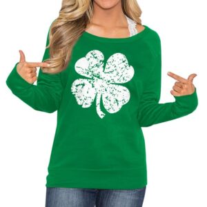 For G and PL St Patrick's Day Lucky Shamrock Clover Women Sweatshirt Ireland Four Leaf Pullover Casual T Shirts L