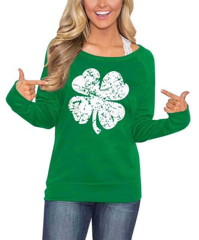 For G and PL St Patrick's Day Lucky Shamrock Clover Women Sweatshirt Ireland Four Leaf Pullover Casual T Shirts L