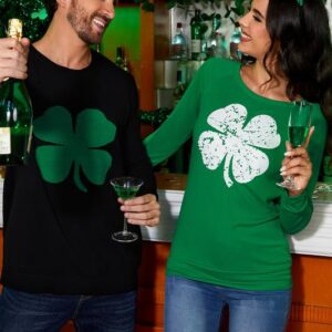 For G and PL St Patrick's Day Lucky Shamrock Clover Women Sweatshirt Ireland Four Leaf Pullover Casual T Shirts L