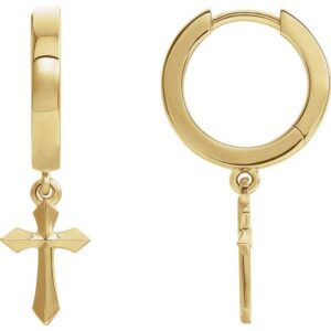 solid 14k yellow gold cross crucifix drop stud earrings (20mm x 2.4mm)